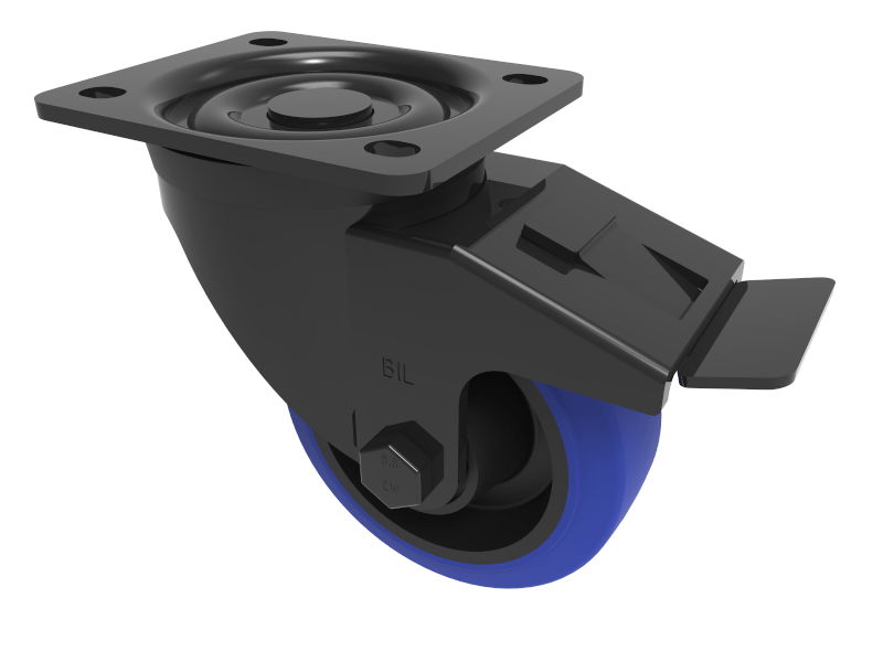 Blue Elastic Rubber 75ShoreA Plate Swivel Castor Brake 100mm 250kg Loa ...