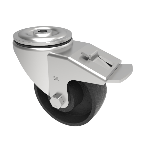 Cast Iron Bolt Hole Swivel Castor Brake 125mm 300kg Load – Merlinindustrial