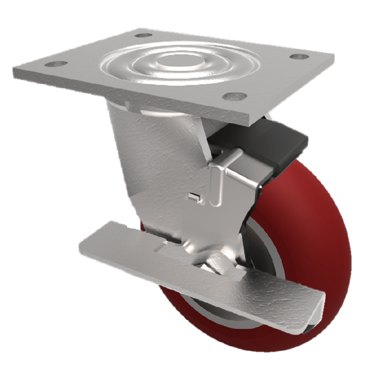 Ergonomic Polyurethane Plate Swivel Castor Brake 125mm 450kg Load ...