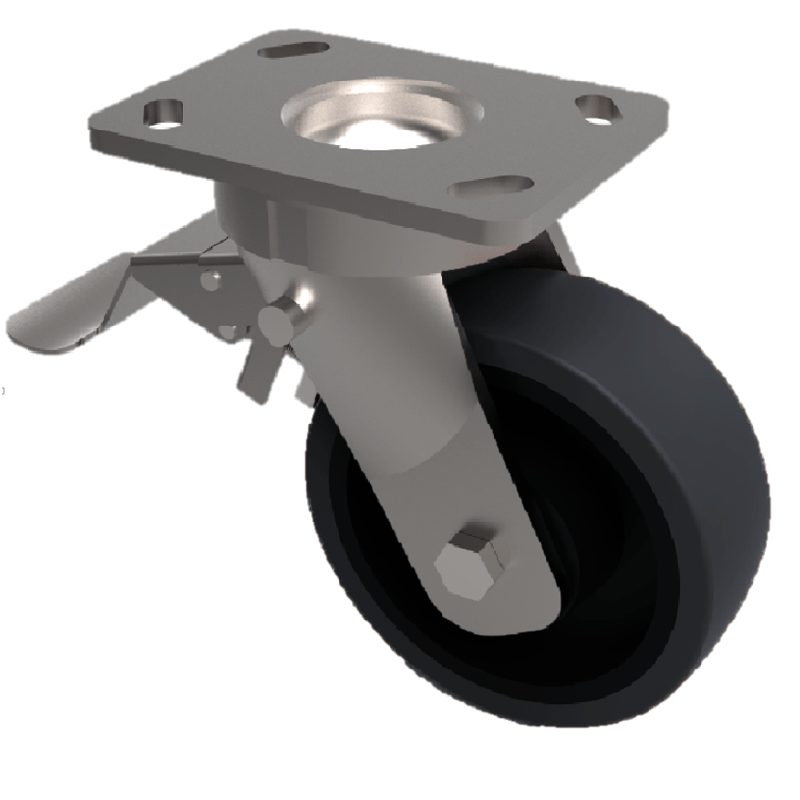 Blue Elastic Rubber 75ShoreA Plate Swivel Castor Brake 250mm 500kg Loa ...