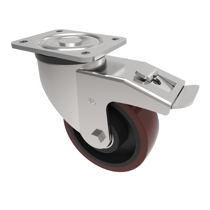 Polyurethane Cast Iron Plate Swivel Castor Brake 125mm 400kg Load ...