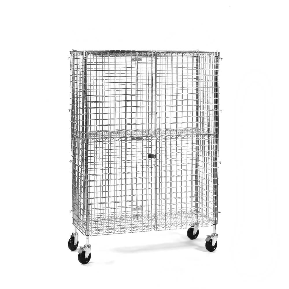 Chrome Wire Mobile Security Cage 2 Shelves – Merlinindustrial