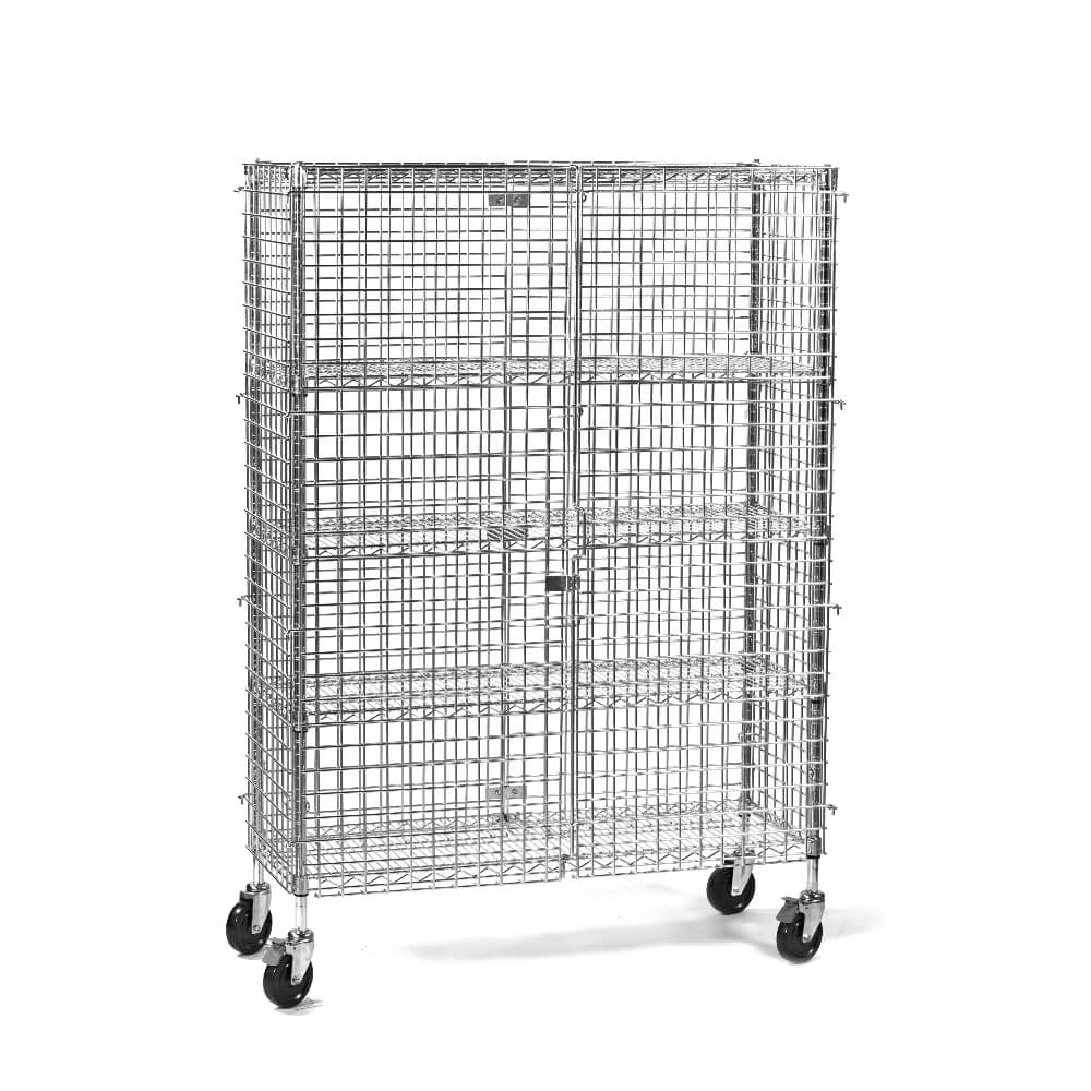 Chrome Wire Mobile Security Cage 4 Shelves – Merlinindustrial